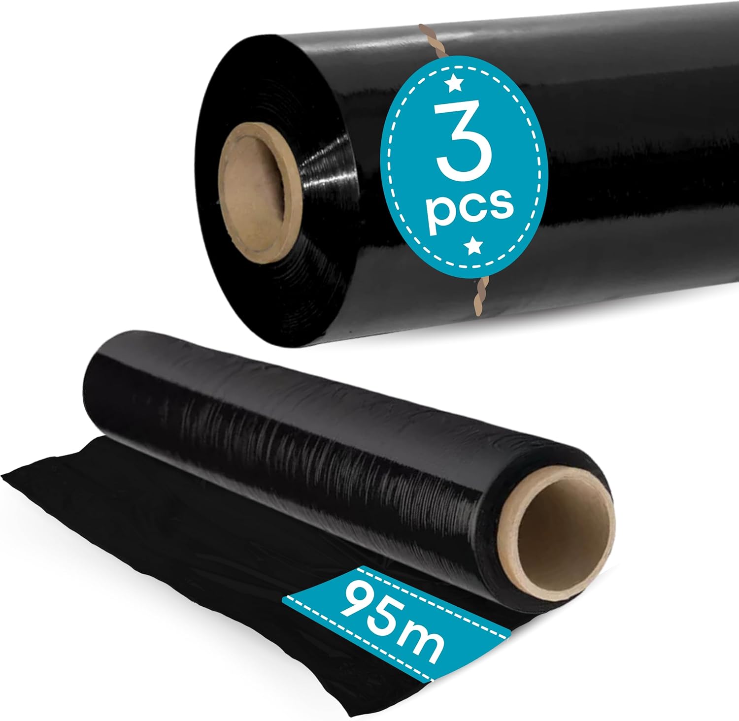 3 rouleaux de film étirable noir 51 cm x 95 m | Film d'emballage noir ...
