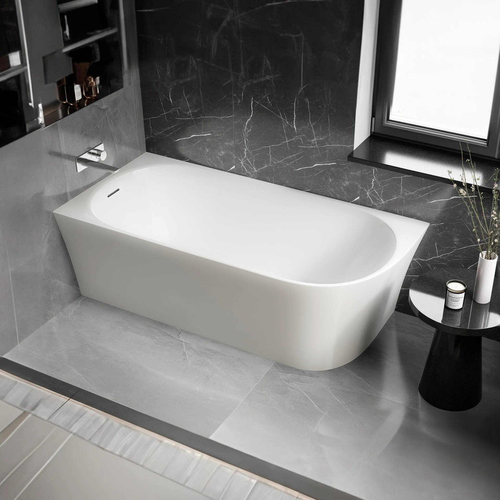 BERNSTEIN - Baignoire d'angle semi-îlot Acrylique 170x80x58cm Blanc mat ...