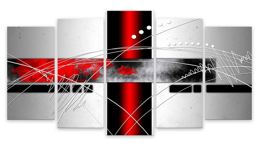 Tableau 5 parties deco symétrie rouge - 150x80 cm | Leroy Merlin