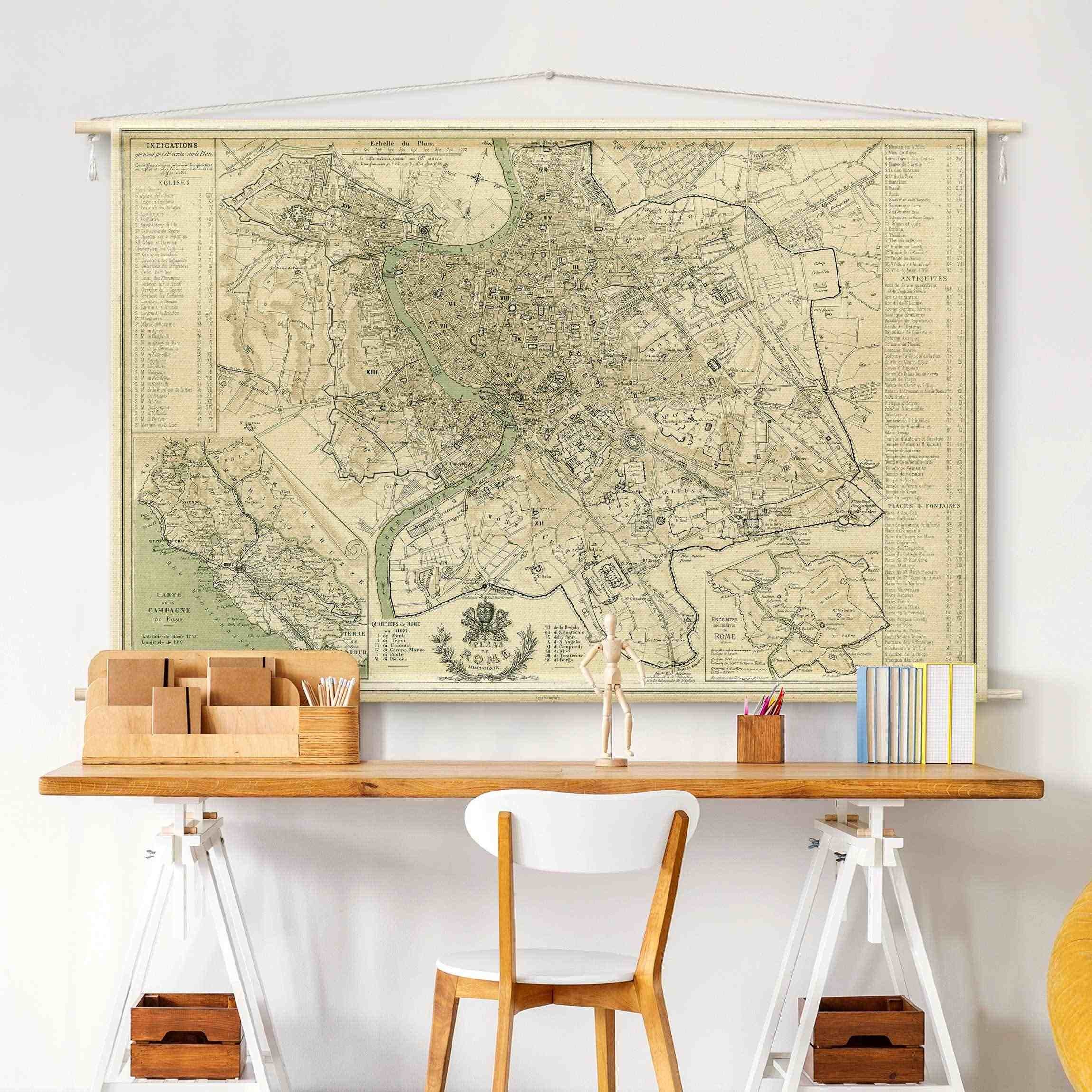 Tapiz - Vintage City Map Rome Antique 145 x 95 cm | Leroy Merlin