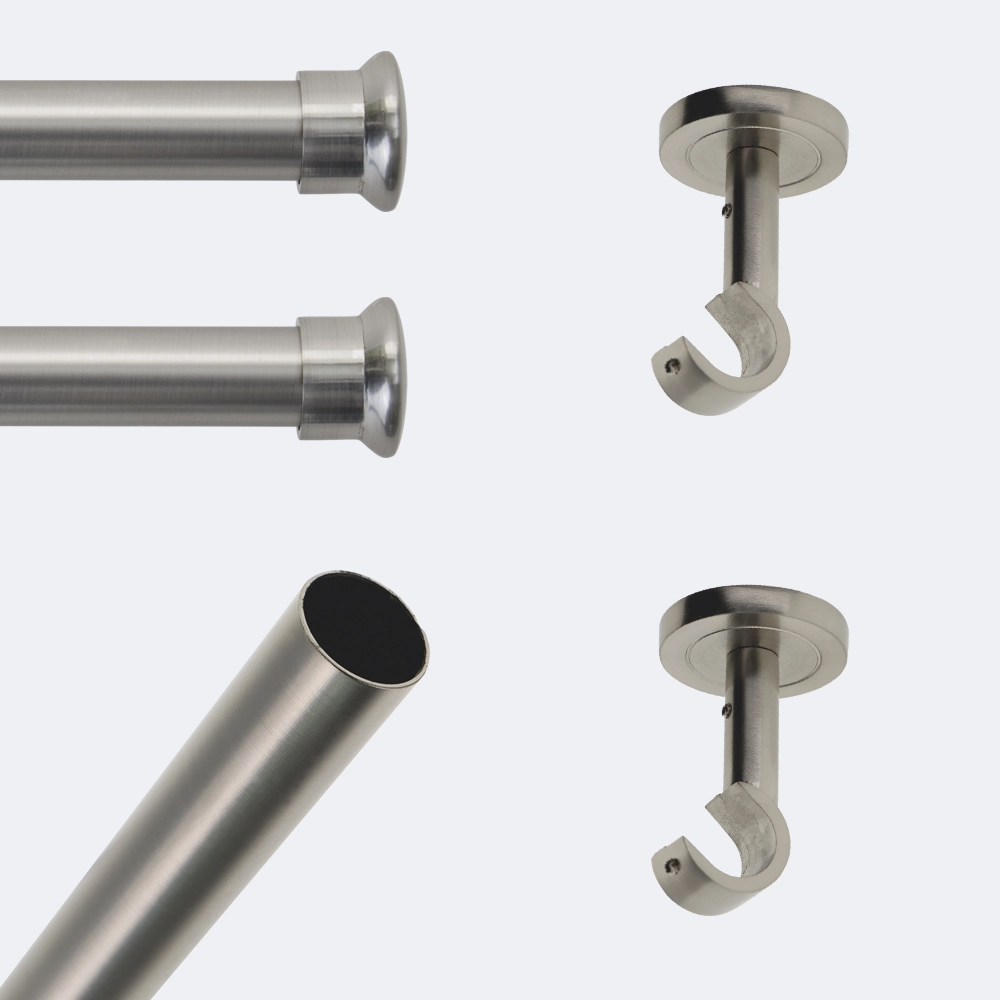 Kit de tringle à rideaux Nickel Mat 200cm Diam.20mm Embout Chapeau ...