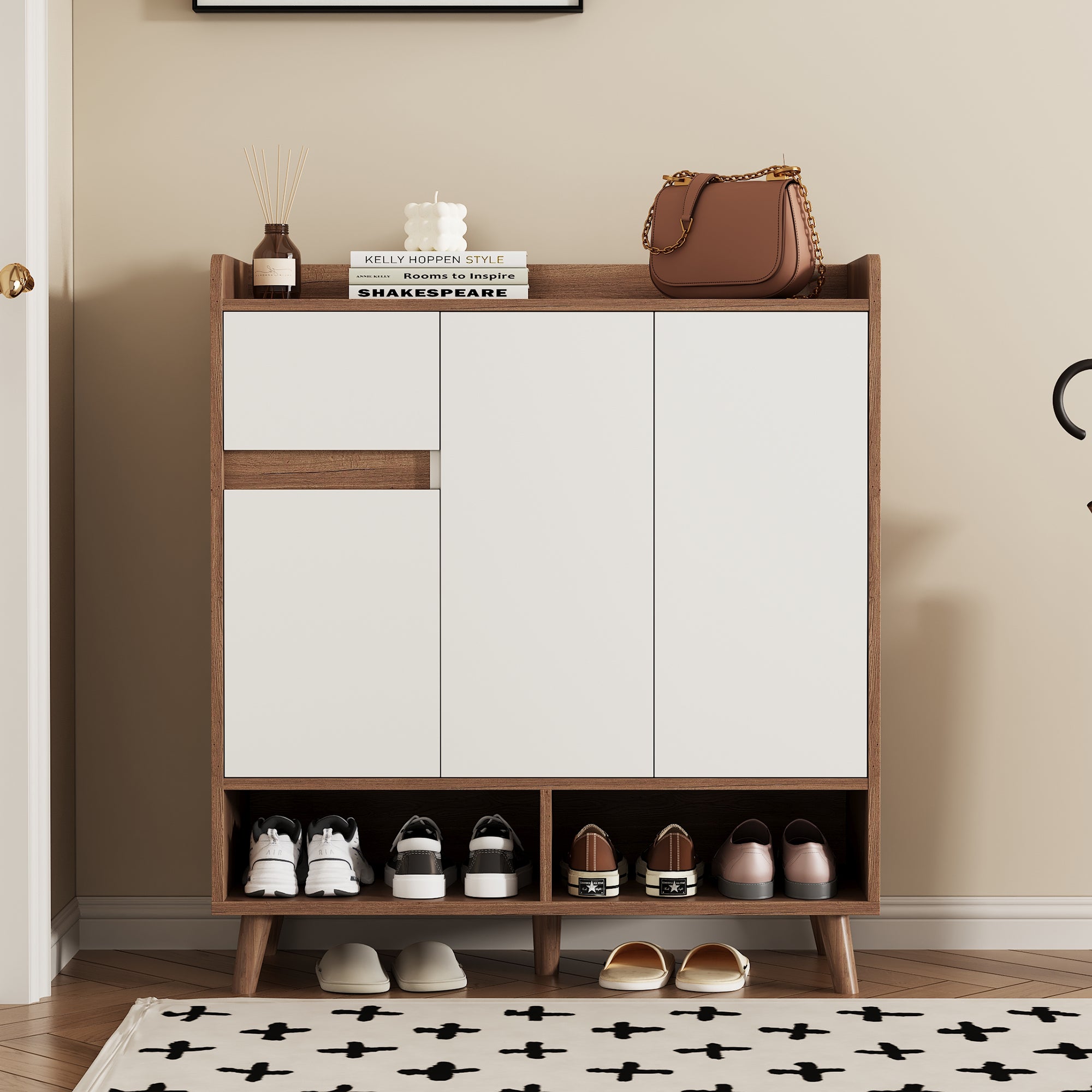 Mueble Organizador Minimalista con Baldas Ajustables y Patas de Madera ...