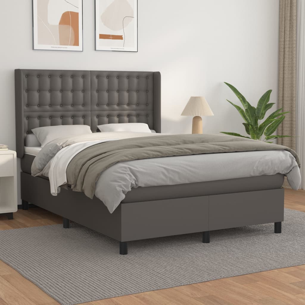 Lit à sommier tapissier avec matelas Gris 140x190 cm Similicuir | Leroy ...