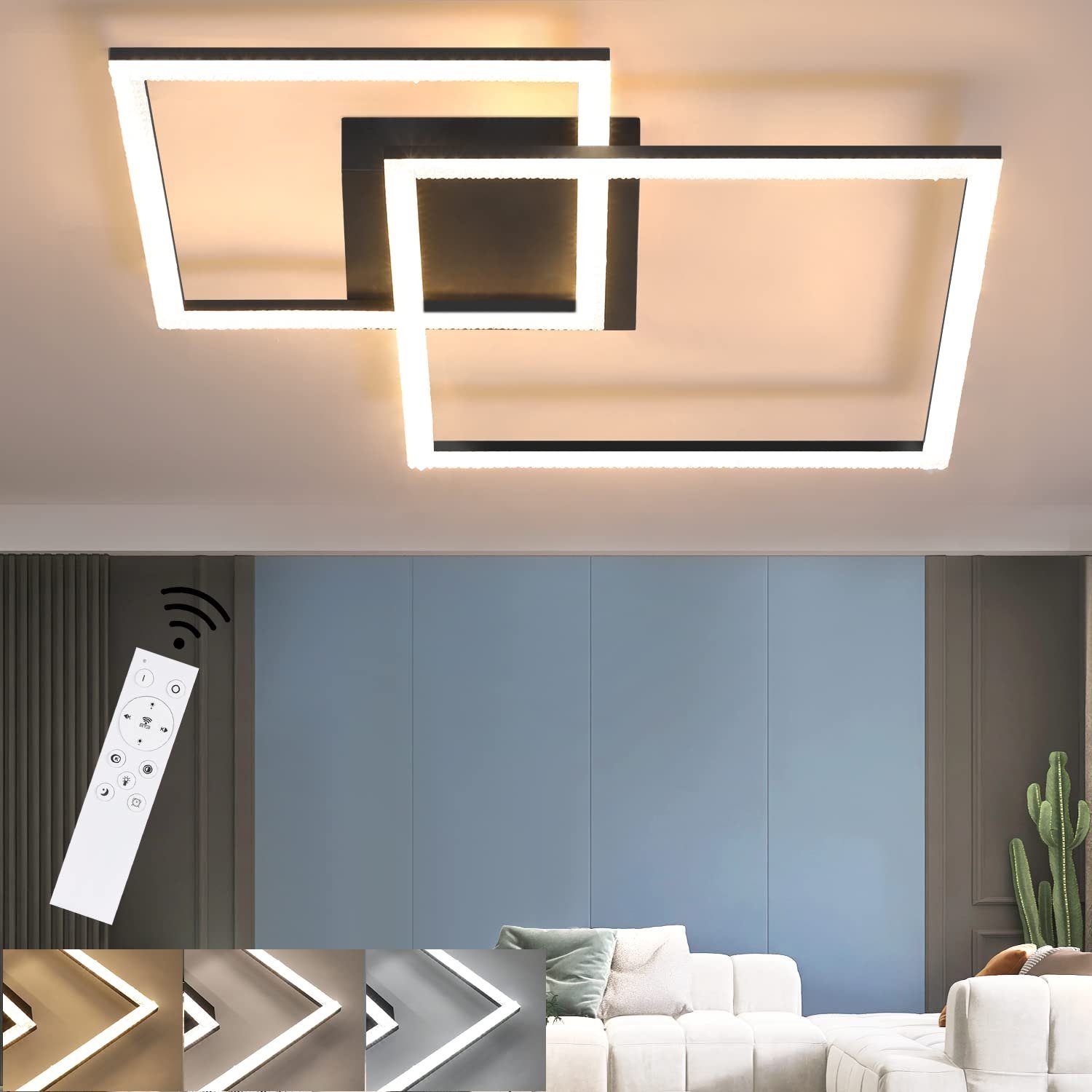 ZMH LED Ceiling Light Two Square Crystal Modern LED 50W 57 * 48cm ...