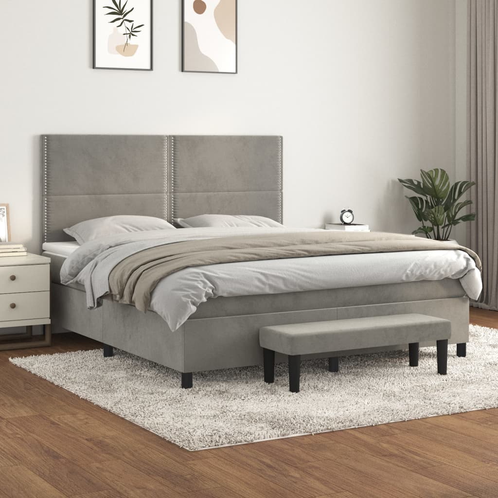 Lit à sommier tapissier et matelas Gris clair 180x200cm Velours | Leroy ...