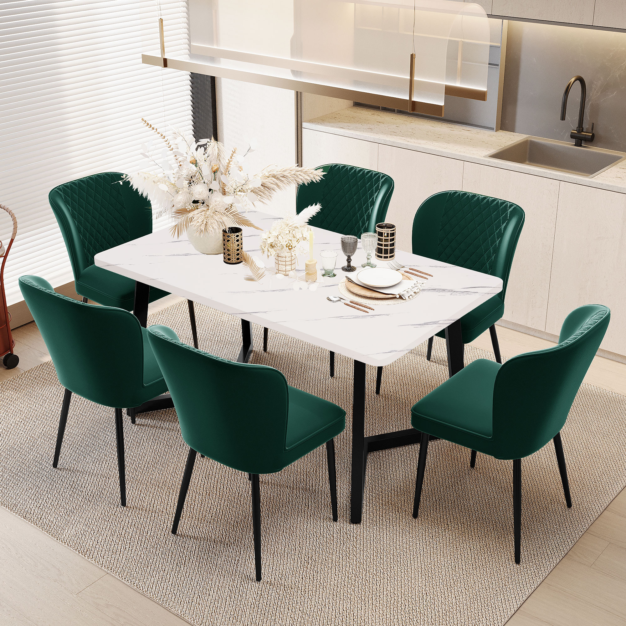 Lot de 6 chaise de salle à manger velours - assise en velours ...