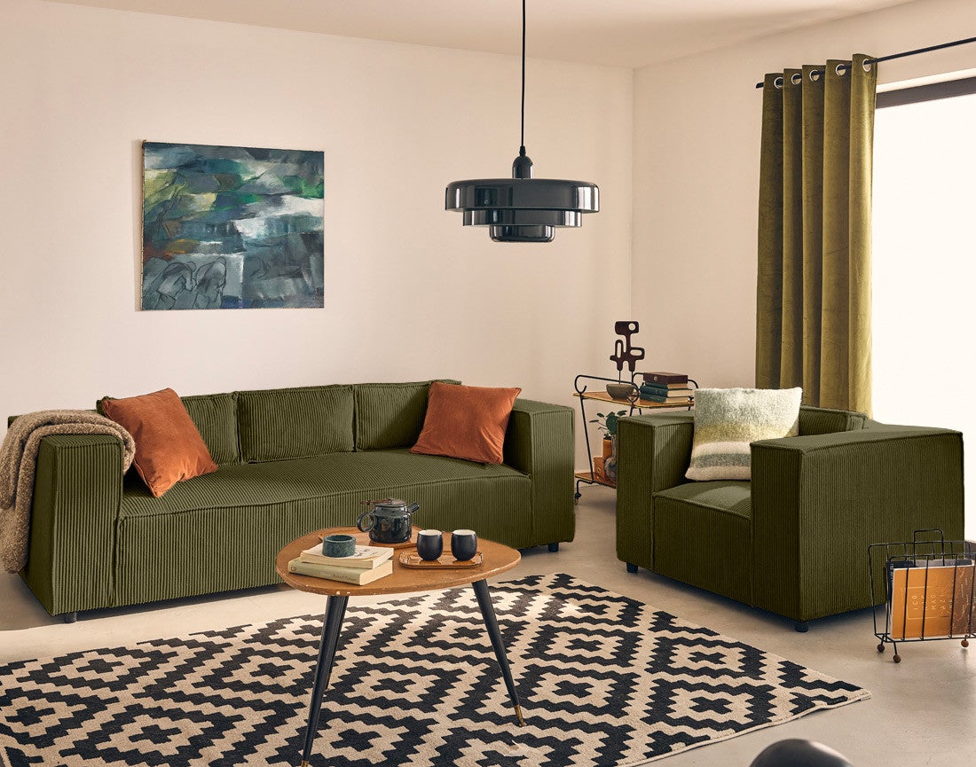 Fauteuil en velours côtelé vert - STELLA - Best Mobilier | Leroy Merlin