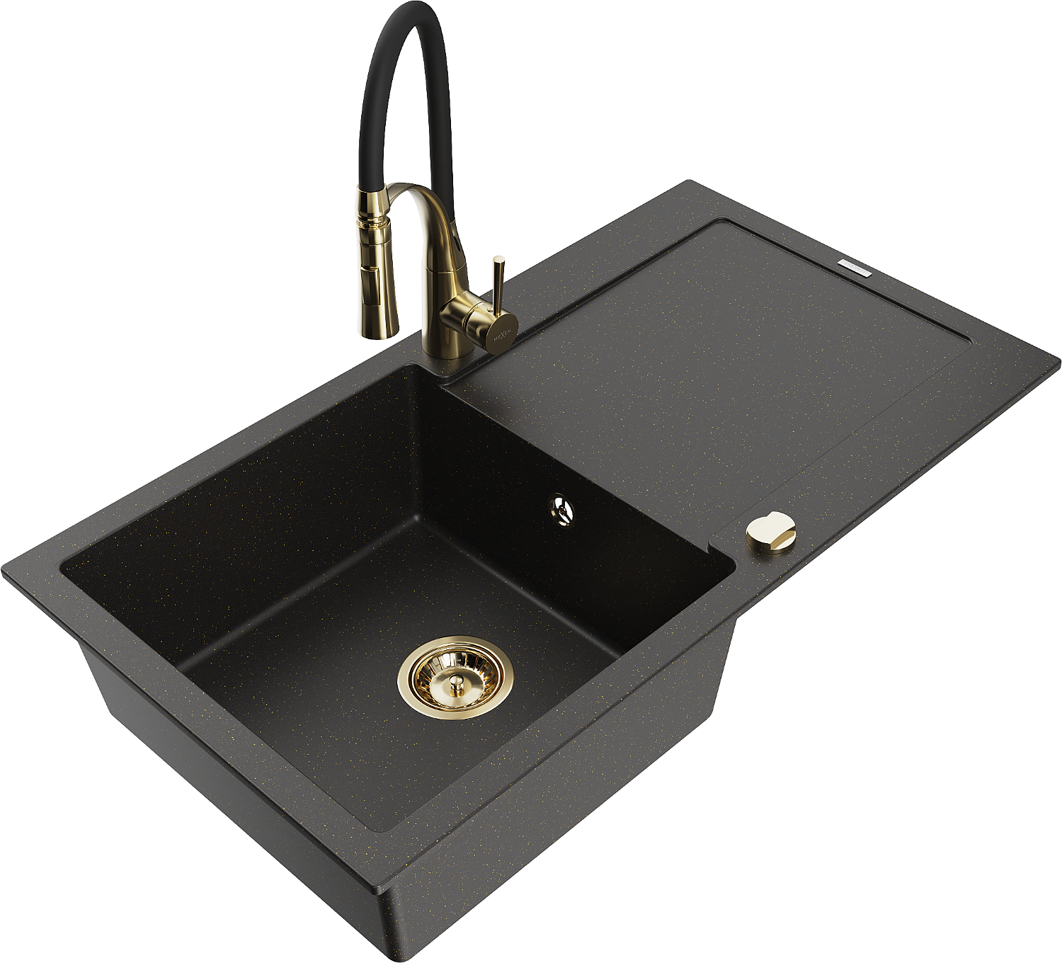 Mexen Leo fregadero de granito de 1 cubeta con escurridor y grifo de ...