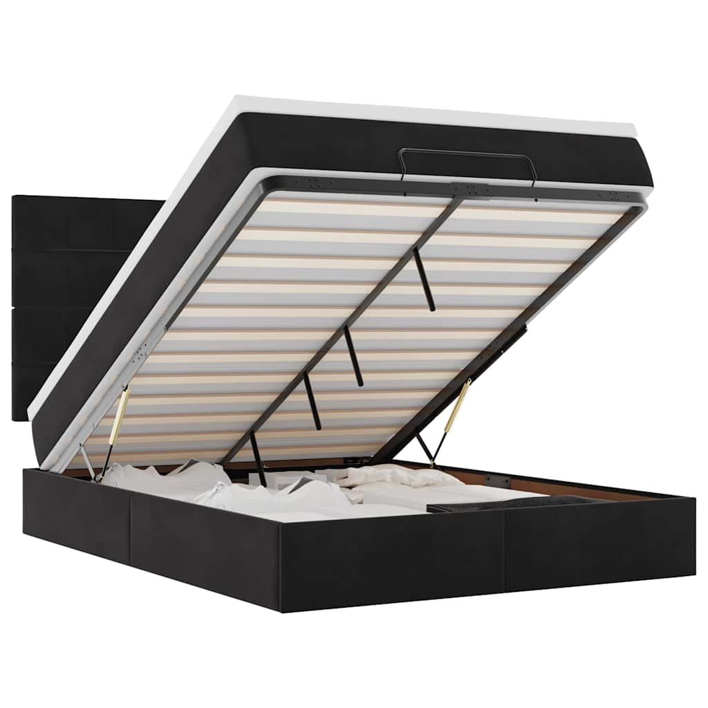 Estructura de cama otomana con colchones terciopelo negro - COMFORTXL ...