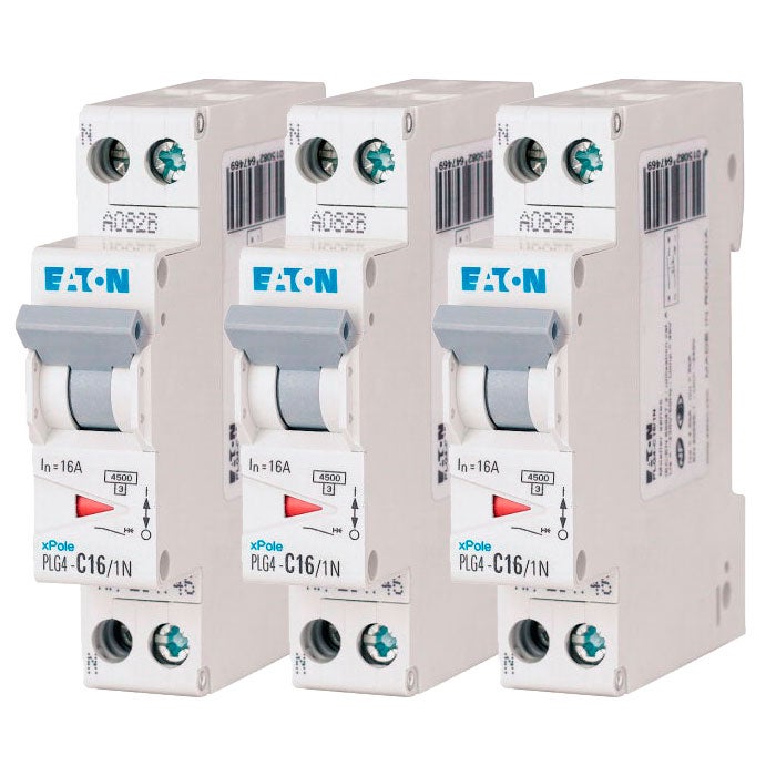 Disjoncteurs modulaires Eaton, lot de 3, 16 A, courbe C, 45 kA, 230 V ...
