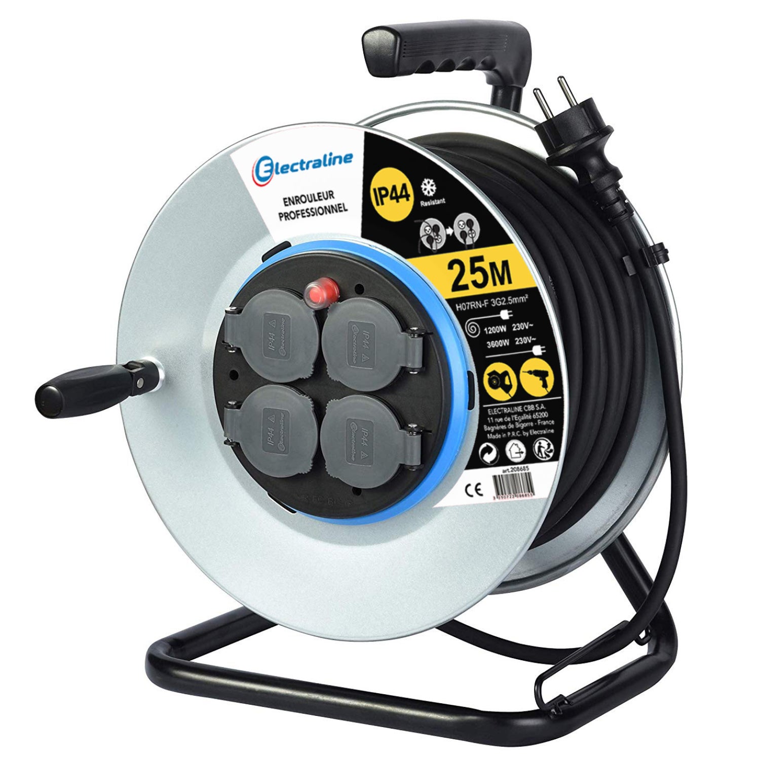 Enrouleur métal Pro-Line fixe 3G2,5 - 25m ELECTRALINE | Bricoman