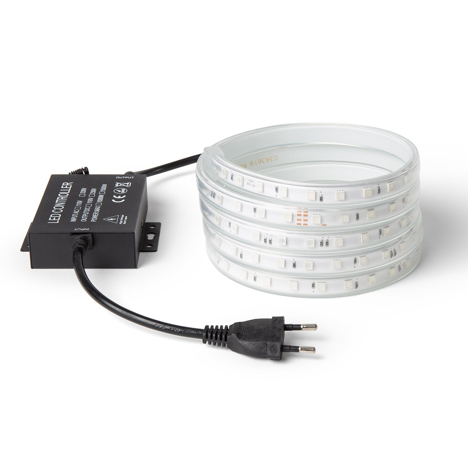 Ruban LED RGB 220V SMD 60 LED/m 9.5W/m Largeur 14.5mm Coupe 100cm IP65 ...