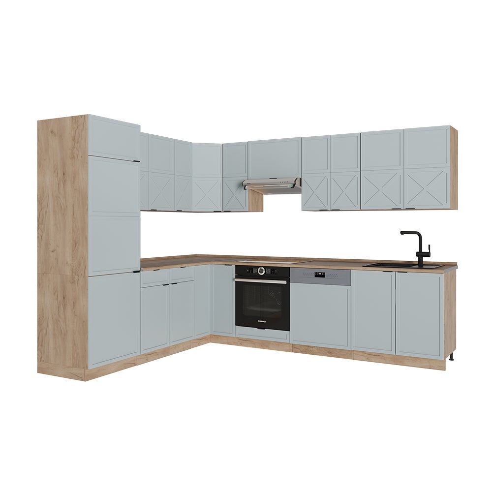 Vicco Cocina esquinera Fame-Line, Roble azul claro/gris dorado, 227 x ...