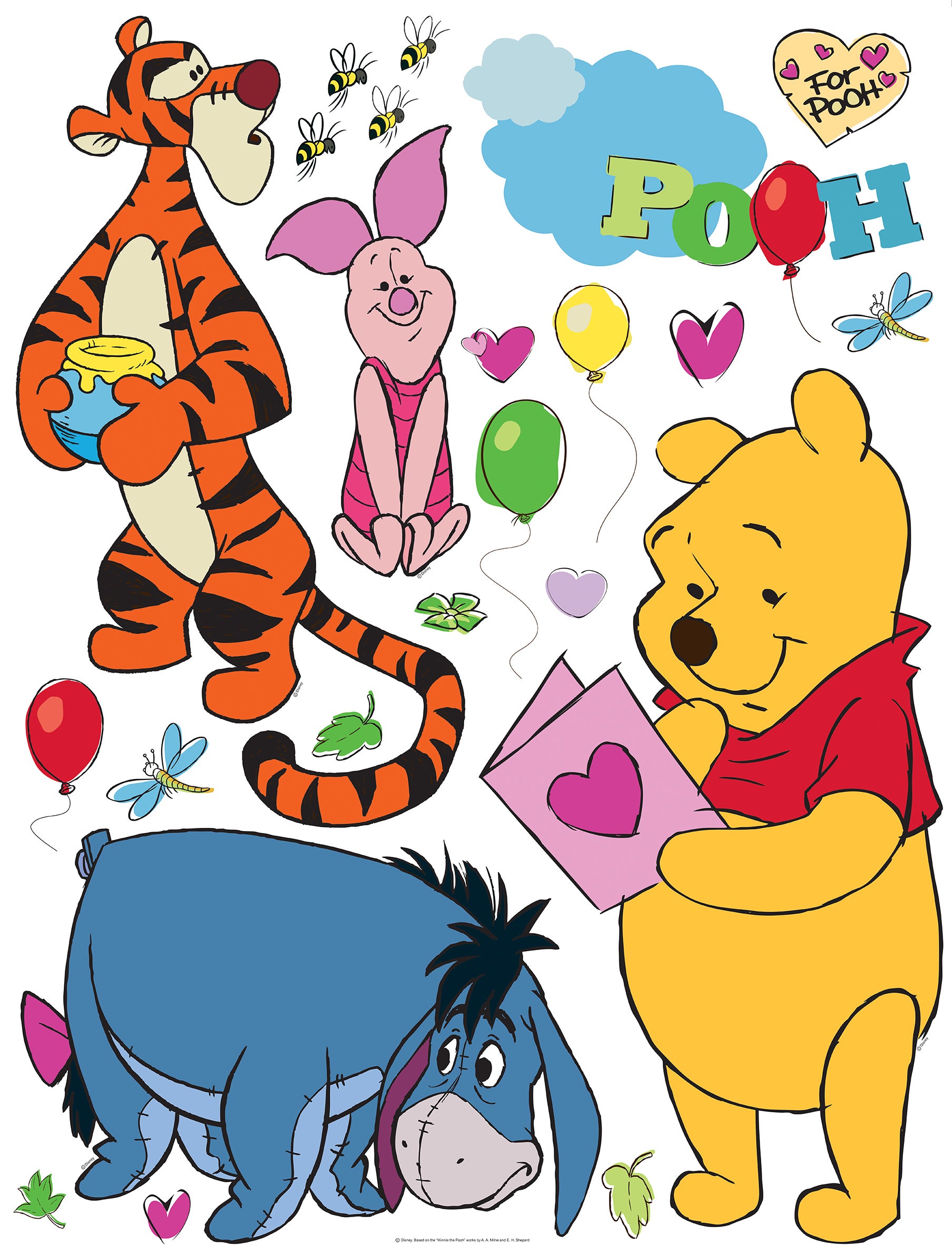 Sticker mural Winnie l'ourson jaune, orange, rose et bleu - 85 x 65 cm ...