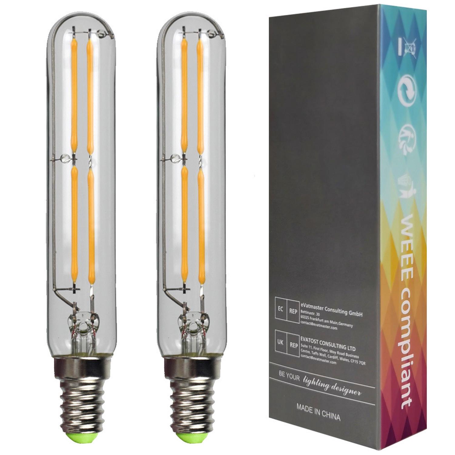 Set di 2 lampadine LED 4 W T20 tubolari a filamento E14 Edison, base ...