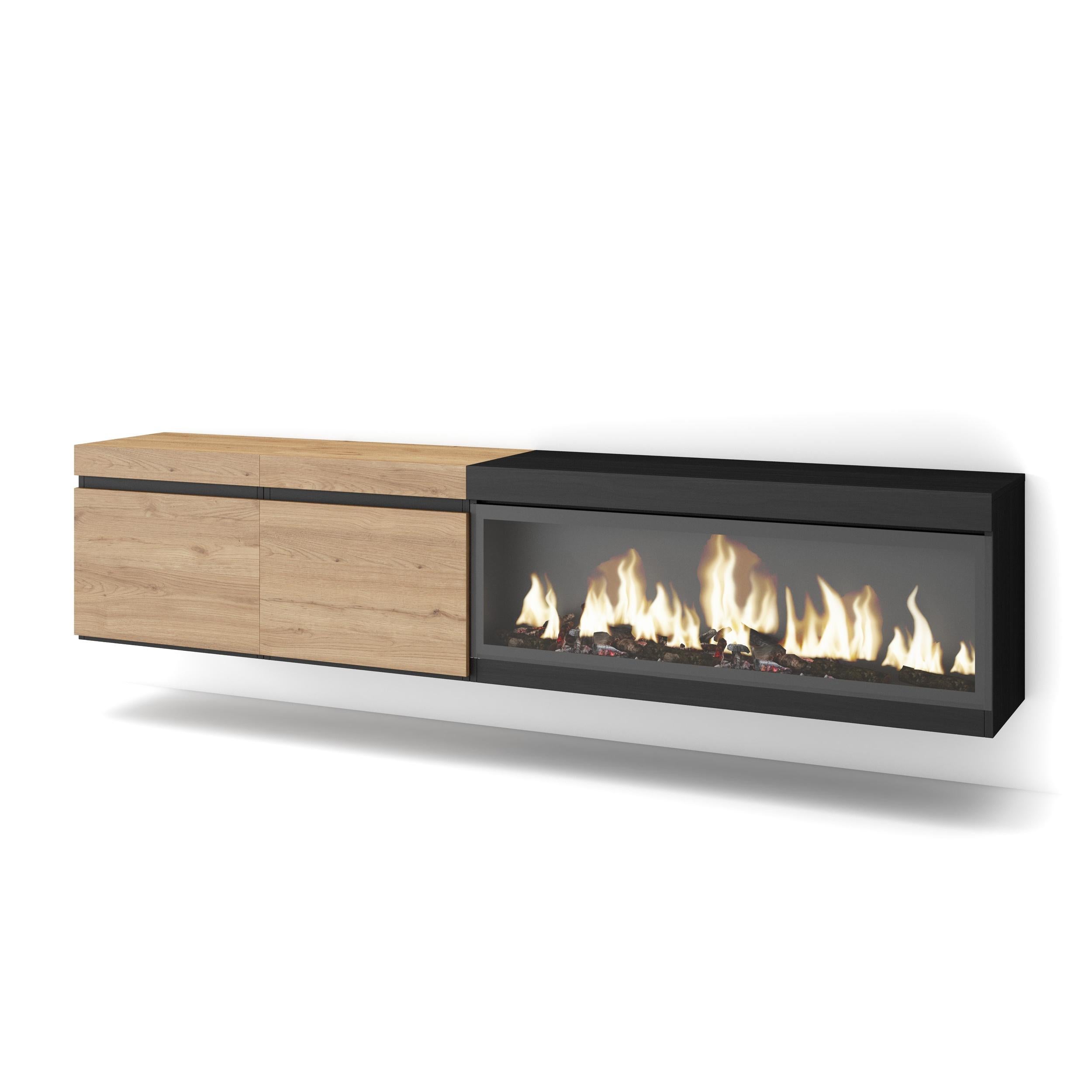 Mueble TV, Televisión, 208x35x45cm, Chimenea eléctrica XXL, Colgado ...