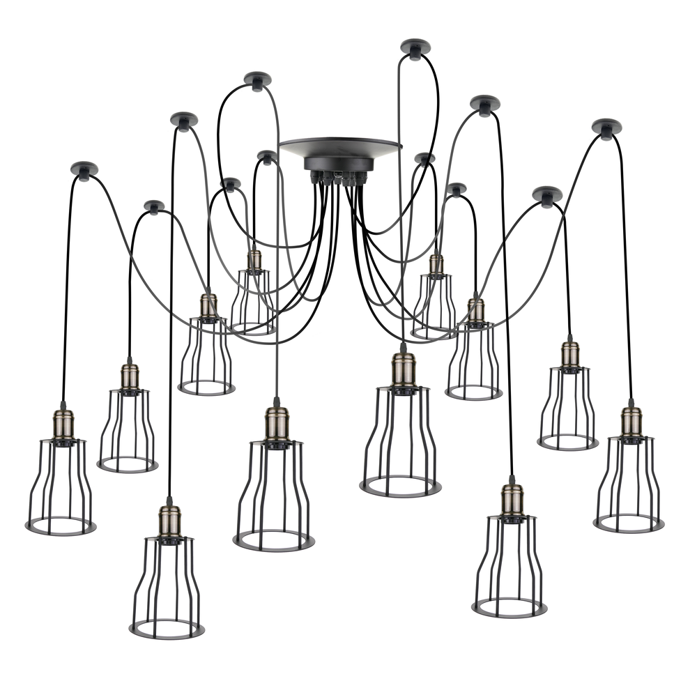 Lampe vintage avec 12 cages longues pour ampoule de fil E27 avec câble ...