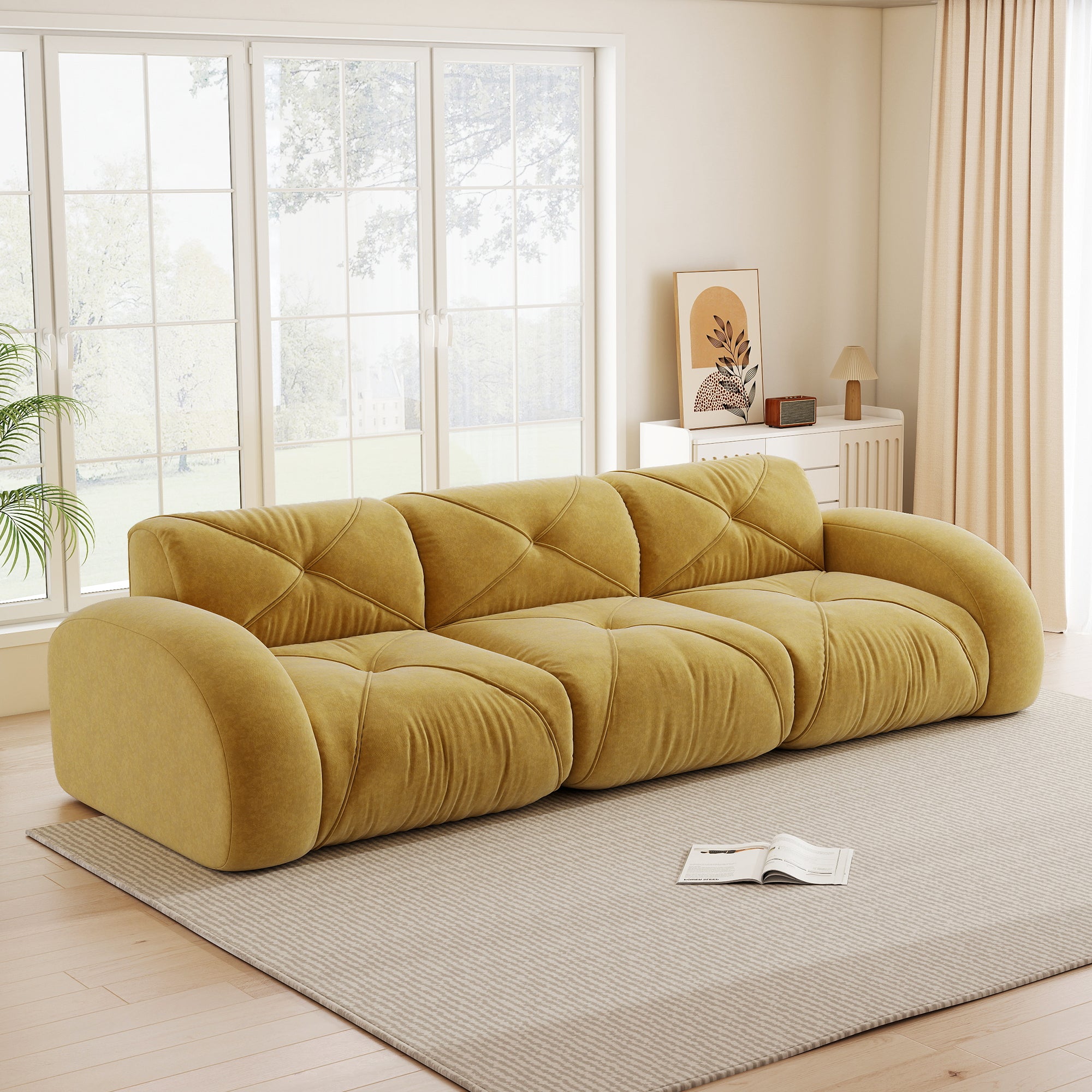 Sofá modular de tela chenilla, color amarillo (281x95x76 cm) | Leroy Merlin