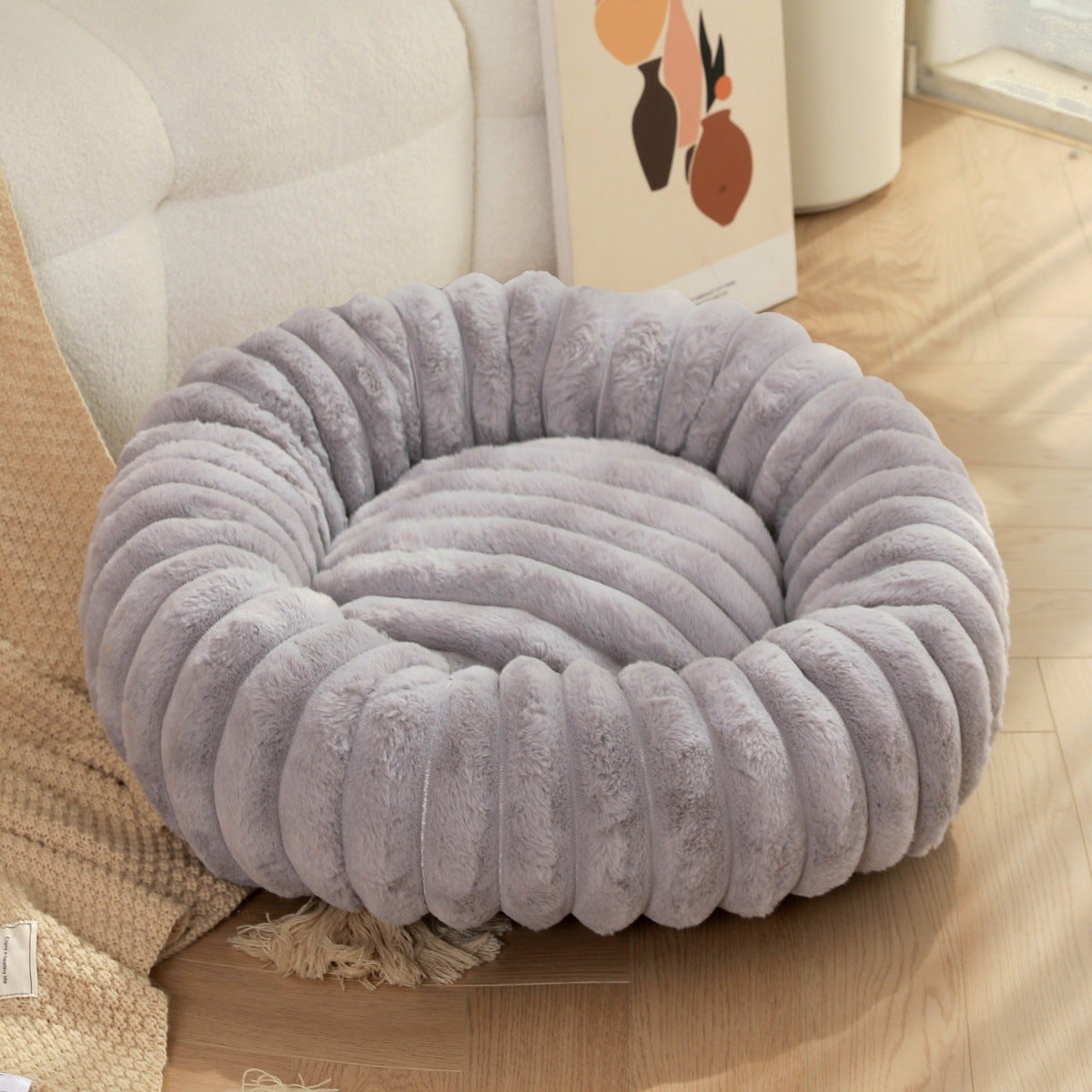 Lit rond en tissu doux gris de 40 cm de diamètre pour chat et chien ...