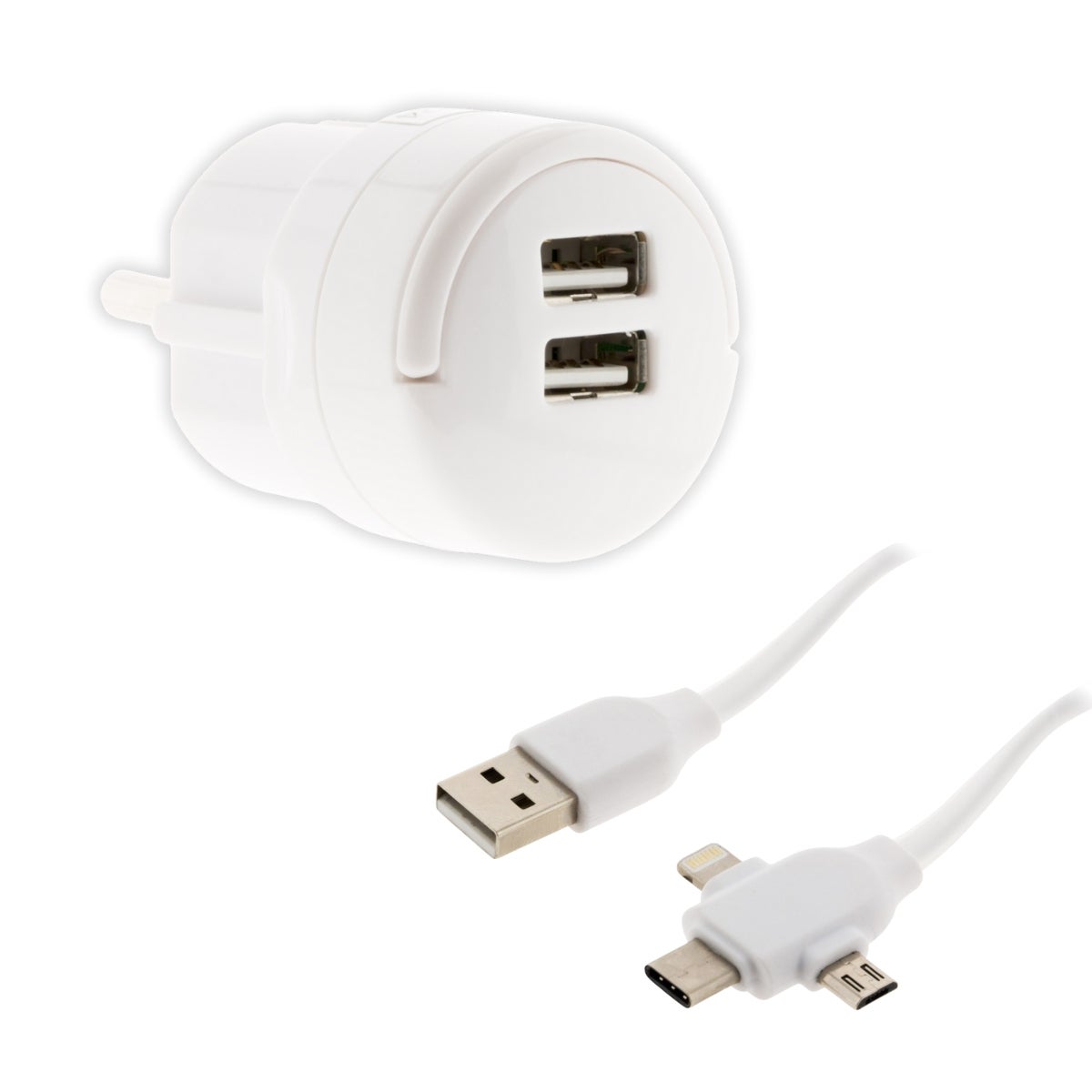 Câble USB universel USB-C/Micro USB + double chargeur USB - Zenitech ...