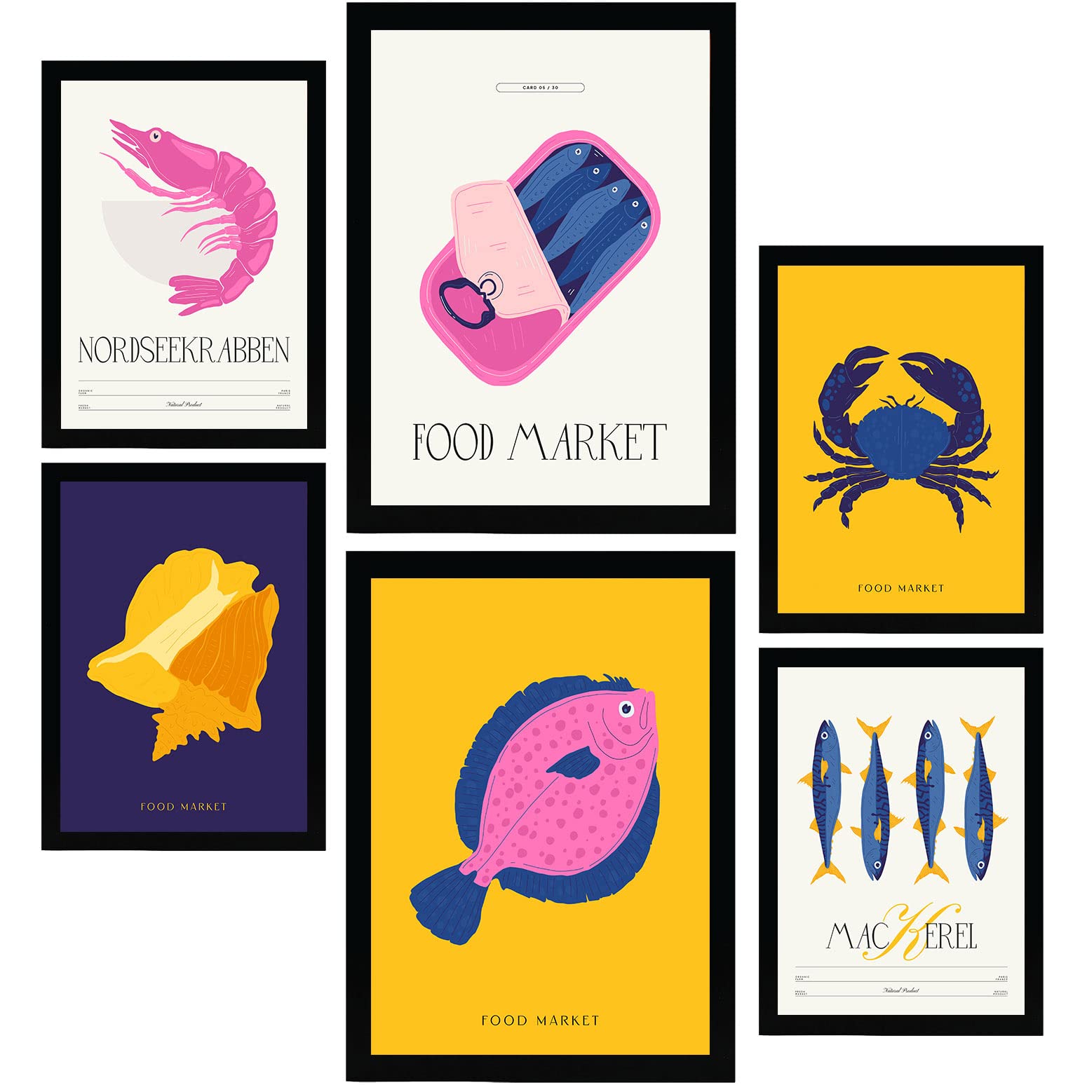 Nacnic Set De 6 Posters De Comida Y Alimentación Marisco Y Pescado ...