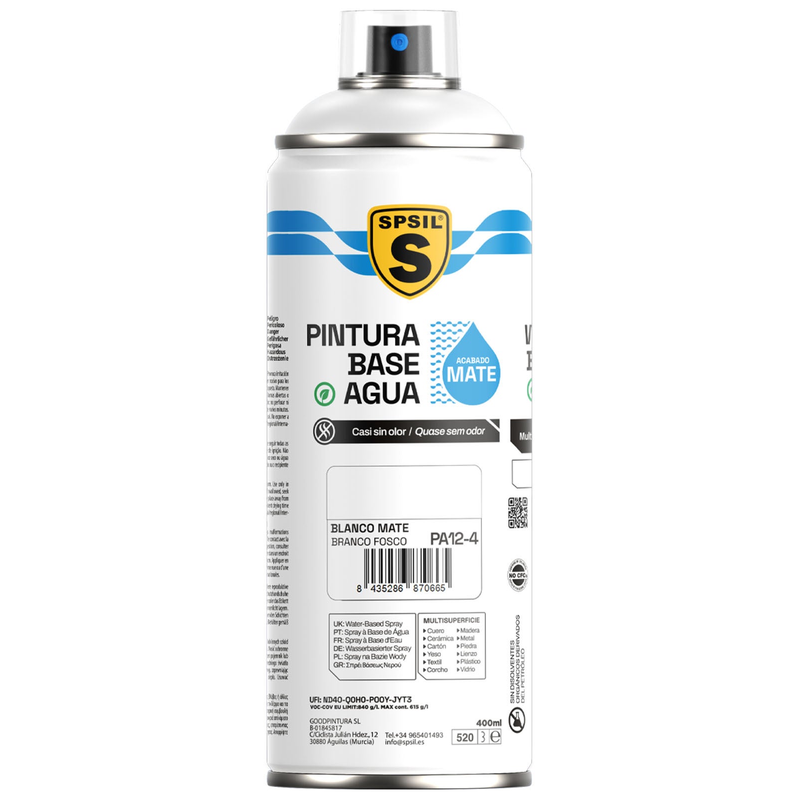 Pintura Spray al Agua SPSIL Color Blanco 400ml - Multisuperficies ...