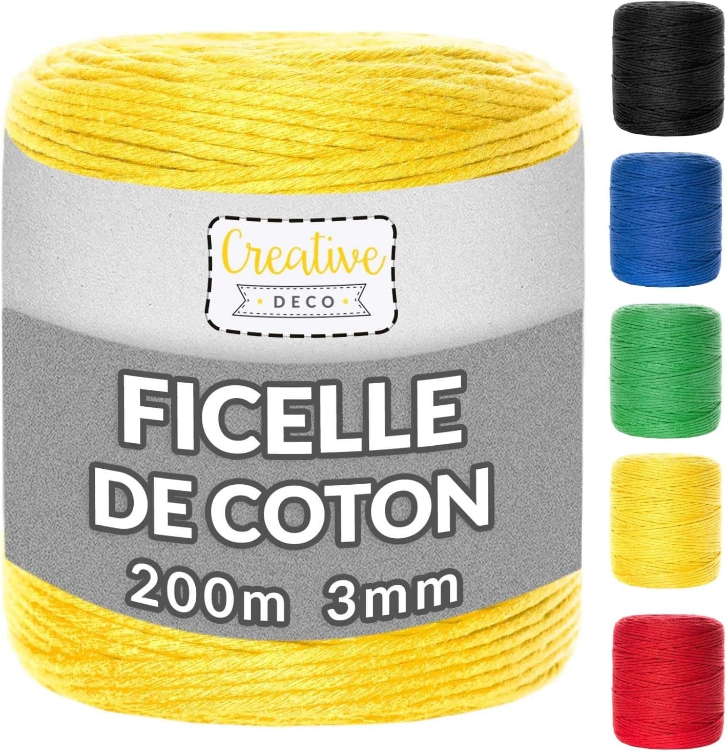 Creative Deco 3mm x 200m Corde Macramé Jaune | Fil de Coton et ...