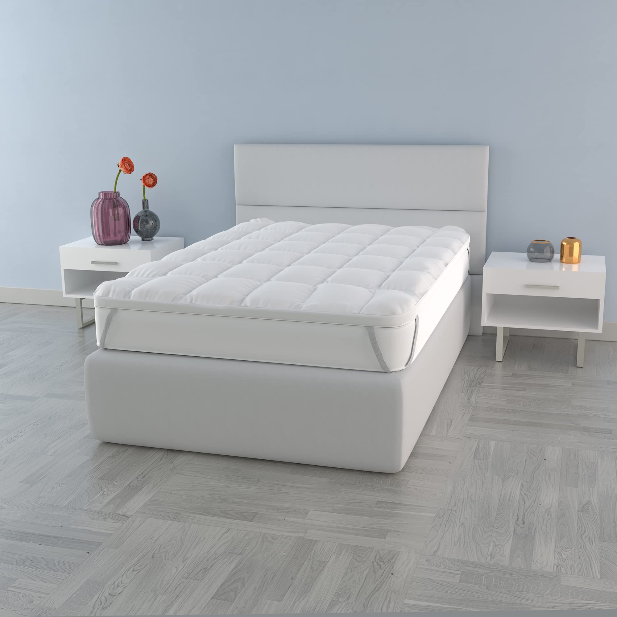 TOPPER PLUS TRAPUNTATO CON ELASTICI, Bianco, Piazza e Mezza 120x195 cm ...