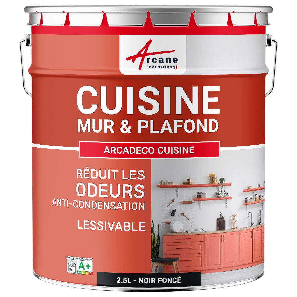 Pintura cocina lavable, pared y techo: ARCADECO - 1216 - 2,5 L Negro ...