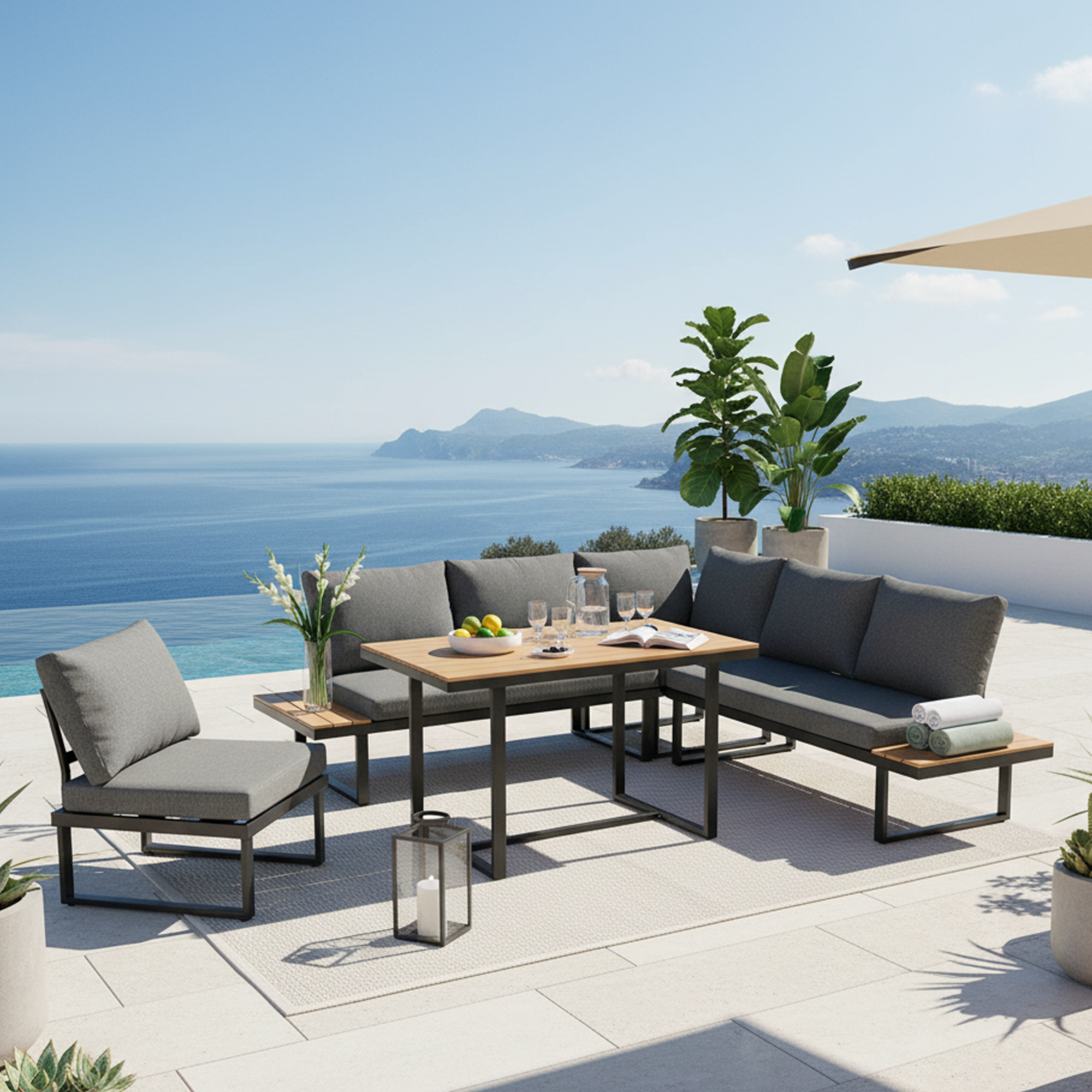 Ensemble table et chaises de jardin, design d'angle, avec fonction d ...