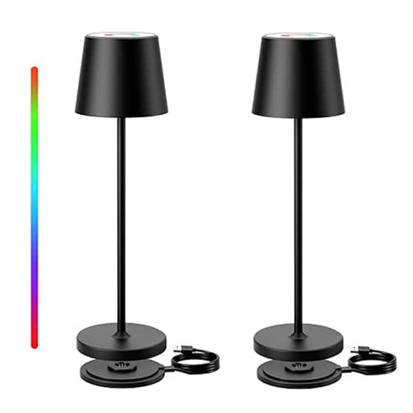 2 Mini lampe de bureau LED noire, lampe de bureau à batterie à ...