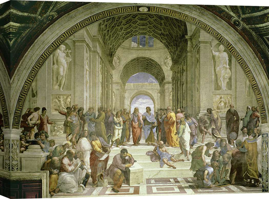 Pintura, impresión sobre lienzo - Rafael, Escuela de Atenas – 120x90 cm ...