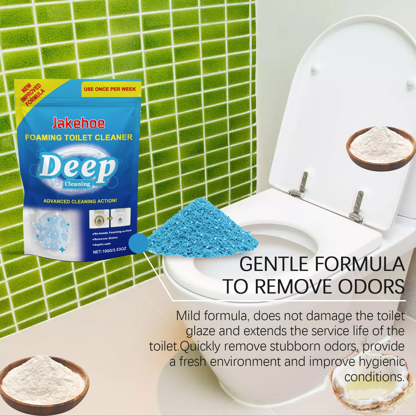 Poudre nettoyante moussante pour toilettes - nettoie les taches dans la ...