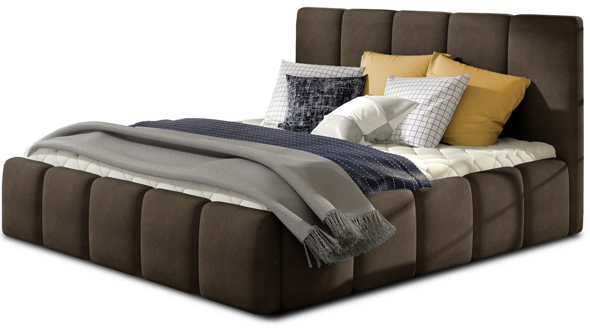 Lit moderne capitonné velours Vika-Couleur Chocolat-160x200-Version ...