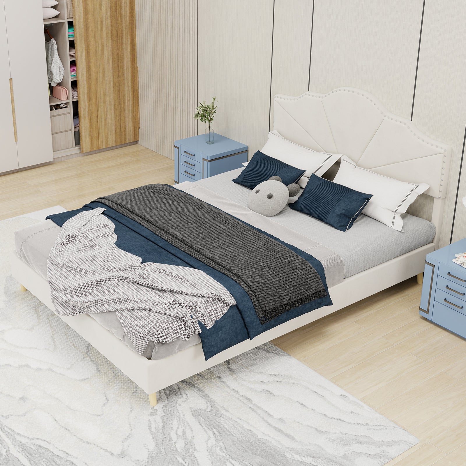 Lit moderne minimaliste et moelleux 140*200 cm beige - Tête de lit ...