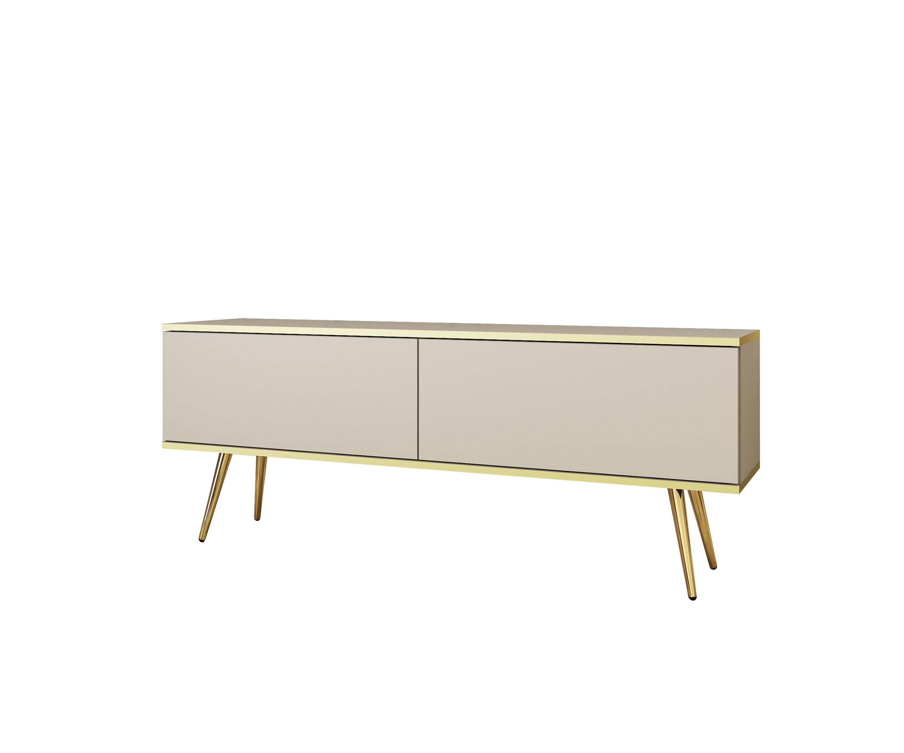 Meuble TV, Beige, pieds Or, 135 x 30 x 52 cm, Push to Open | Leroy Merlin