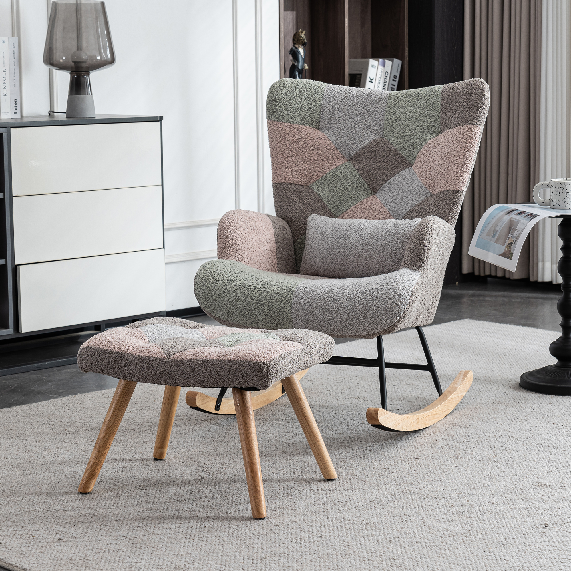 Fauteuil à bascule coloré avec repose-pieds et coussin - 68 x 83 x 91 ...