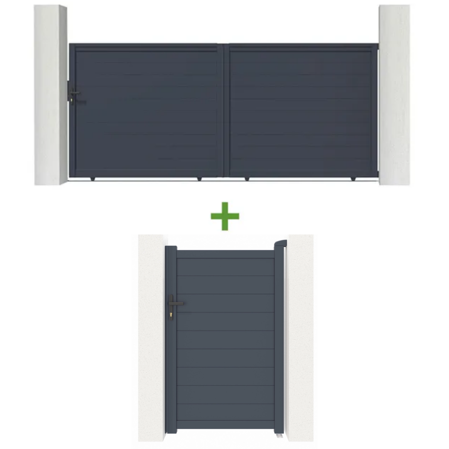Portail coulissant 4m EIGER H.180cm + Portillon 1m EIGER H.180cm ...