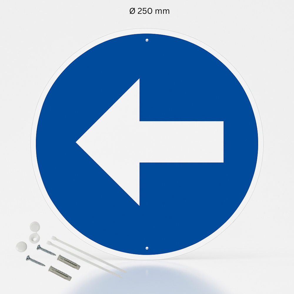 Flèche à gauche panneau signalisation rond prépercé en PVC + kit de ...