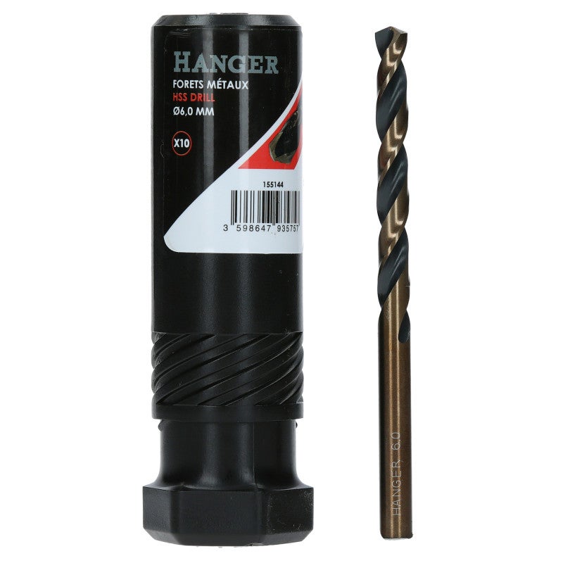 Boite de 10 forets métaux HSS taillés meulés diamètre 6mm HANGER 155144 ...