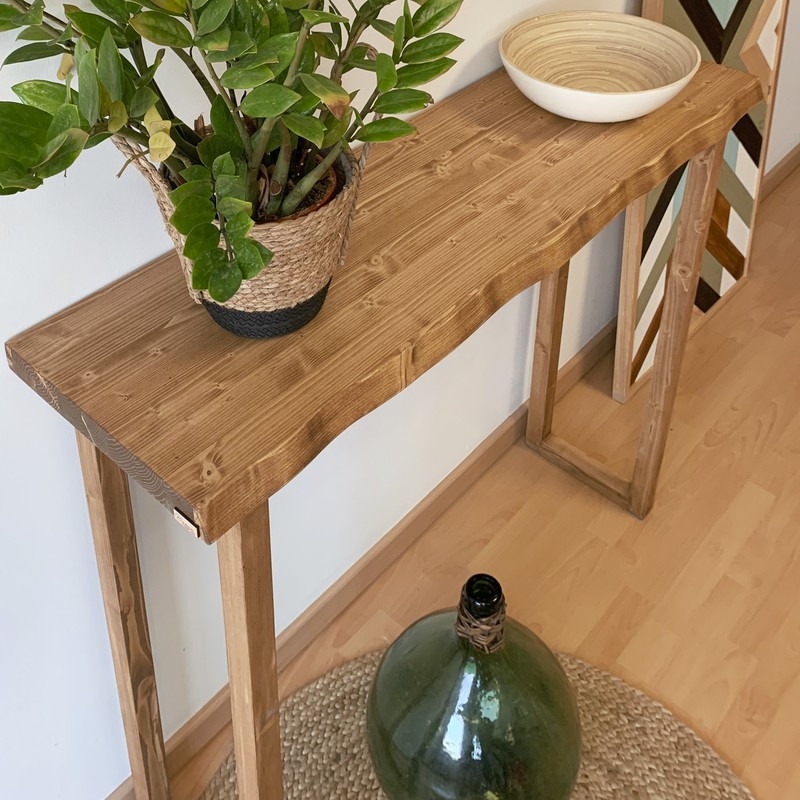 BLENOM Table console o table de hall d entree en bois massif durable bord irregulier Bare 160x33 35x91cm Noyer OM Leroy Merlin