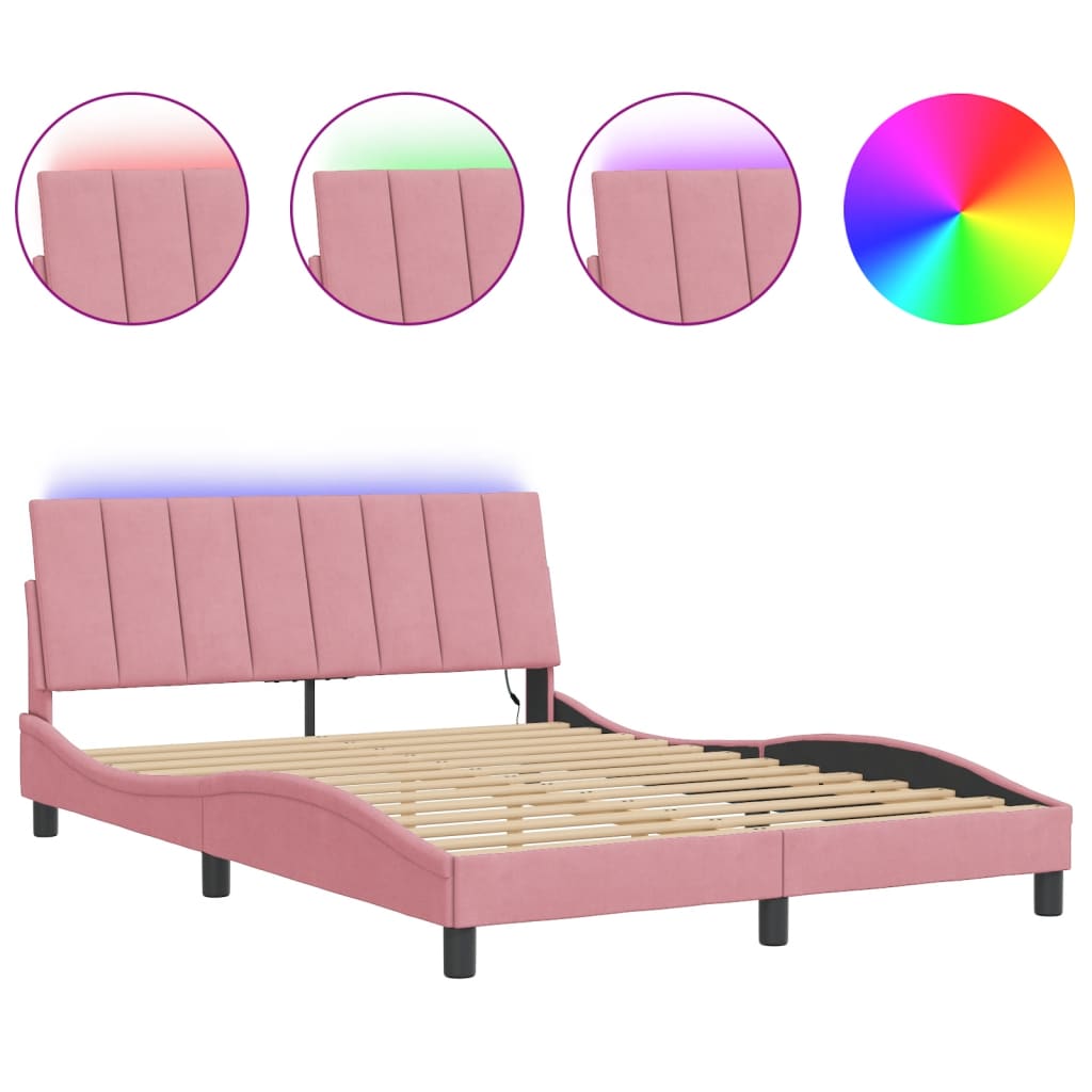 Estructura de cama con luces LED terciopelo rosa 140x190 cm | Leroy Merlin