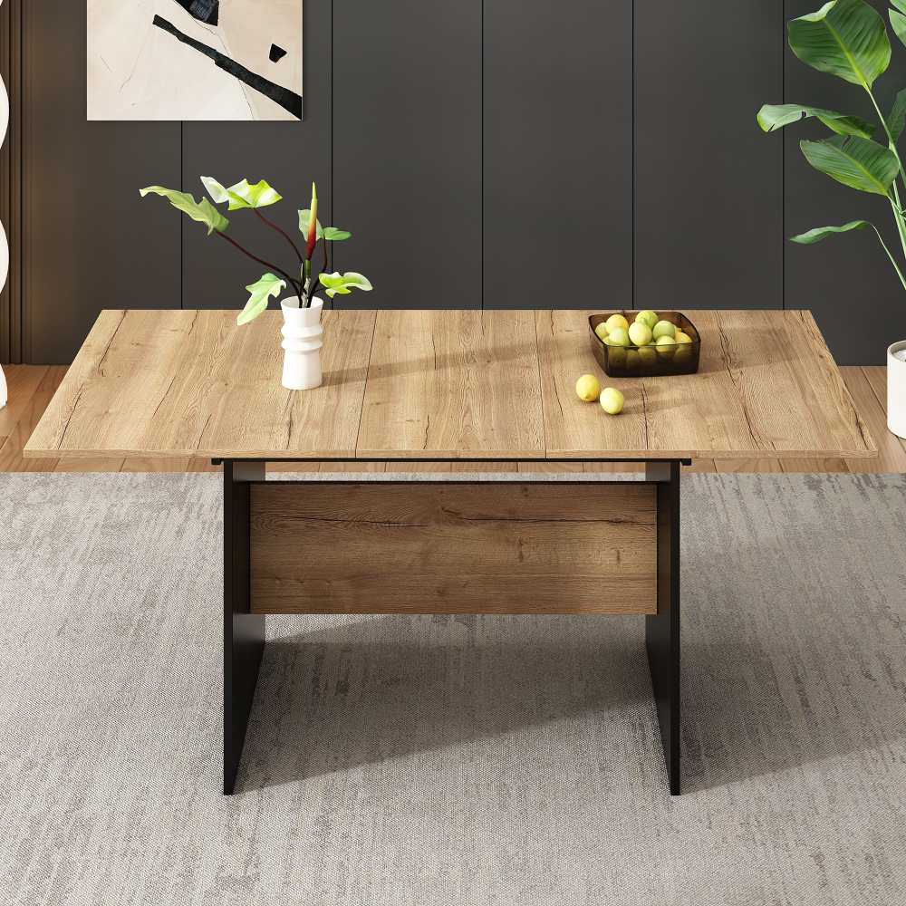 Table à manger extensible 140-180cm pour 4-6 personnes, plateau en bois ...