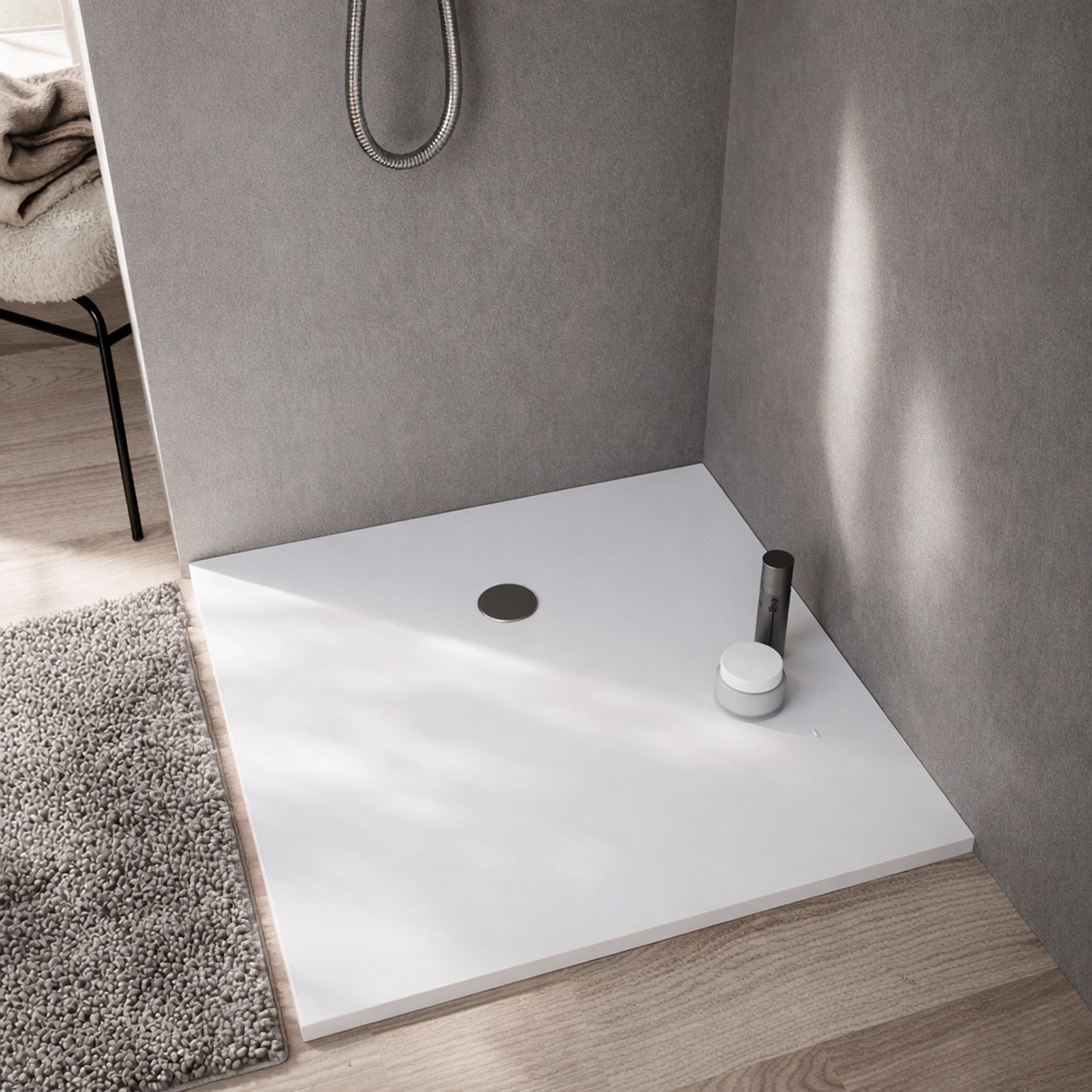 Plato de ducha 90x90x2.2cm en Polibeton blanco mate Soft-Touch ...