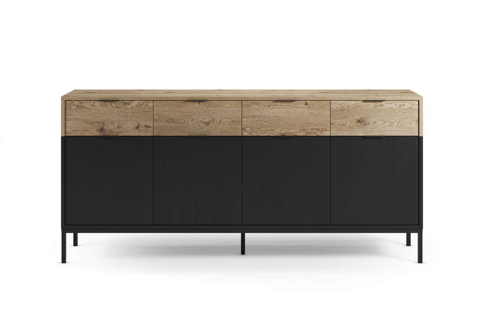ELINE - Buffet 4 portes 180cm -en mélamine - Noir | Leroy Merlin
