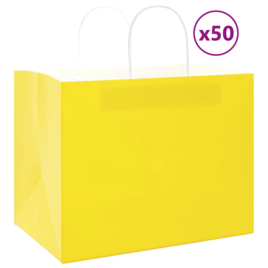 Sacs en papier kraft 50 pcs，Sacs kraft avec poignées jaune 32x22x24 cm ...