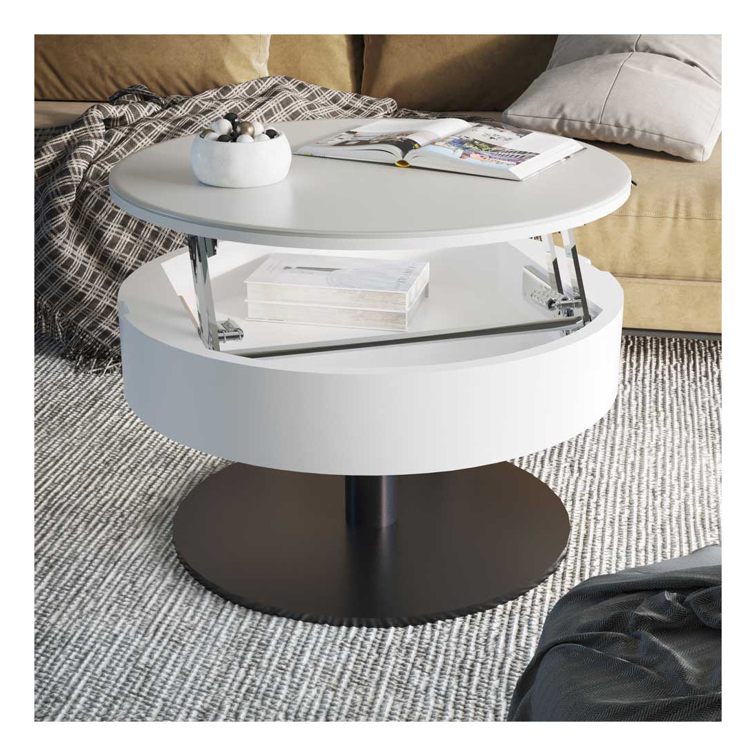 Table basse ronde relevable Gris clair/Anthracite mat - AONANG | Leroy ...