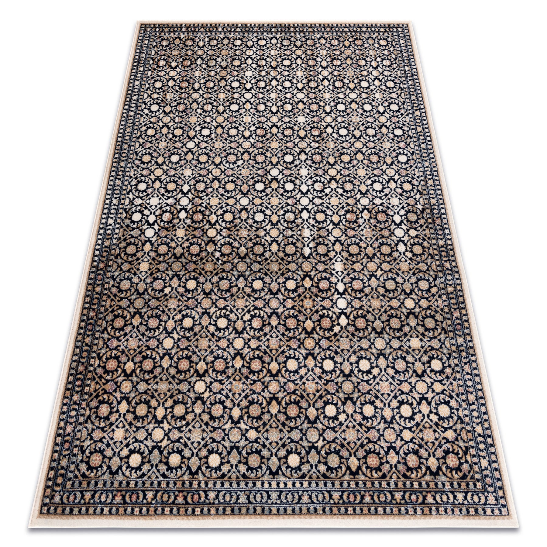Alfombra de lana NAIN Ornamento 1183/51033 azul oscuro / beige 160x230 ...