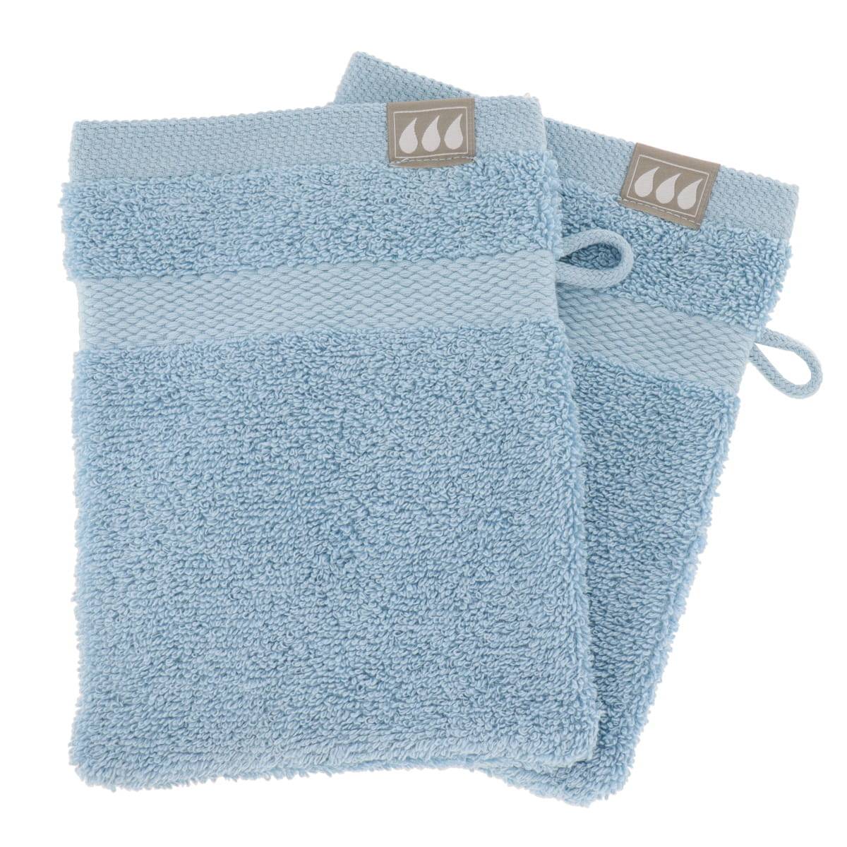 Set de 2 gants de toilette 15x21 cm 100% coton - bleu clair - Tendance ...