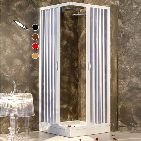 Mampara de ducha de esquina reducible (de 105 a 121x185 H-Rojo) en pvc ...